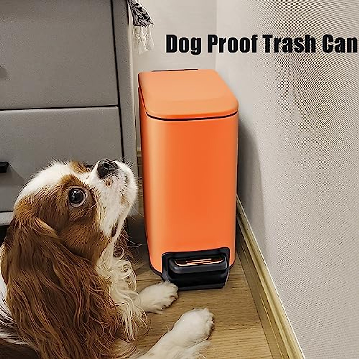 Cesun Small Bathroom Trash Can with Lid Soft Close, Step Pedal, 6 Liter / 1.6 Gallon Stainless Steel Garbage Can with Removable Inner Bucket, Anti-Fingerprint Finish (Matt Orange)