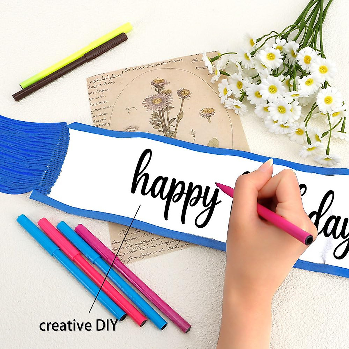 Birthday Sash Prom Queen Sash White Sash with Blue Tassels Party Supplies Birthday Girl Sash Bride to Be Sash Mom to Be Sash Birthday Queen Sash Bachelorette Sash Bride Sash for Birthday, Mothers Day