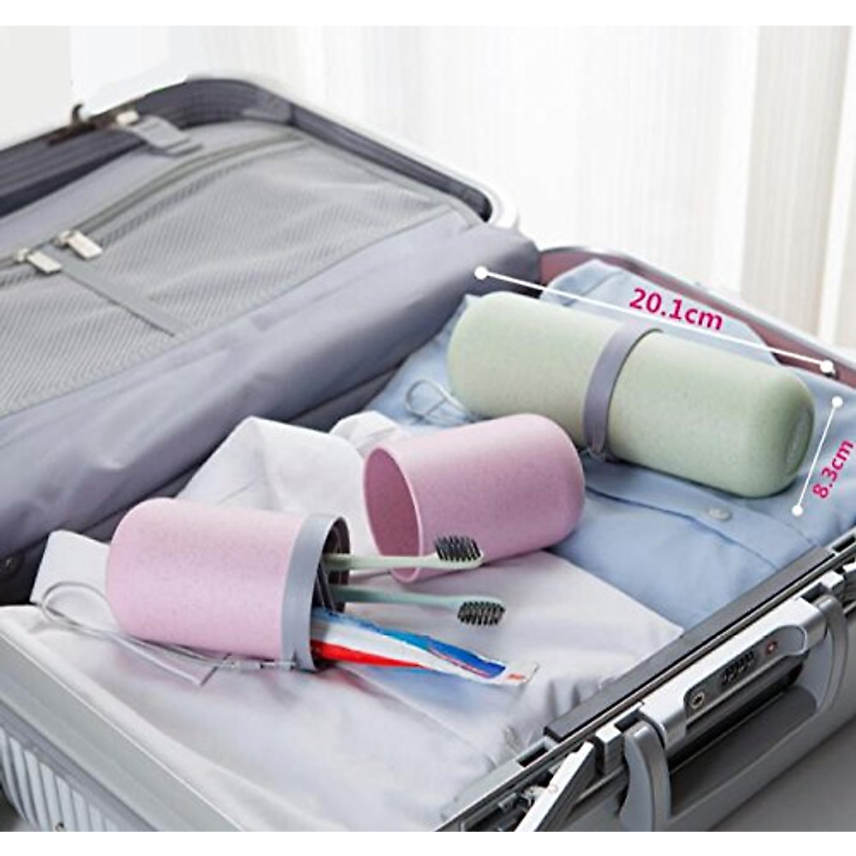 1Pcs Travel Toothbrush Cup Multifunction Wheat Stalk Wash Gargle Cup Portable Business Trips Handy Travel Toothpaste Case Holder Container Storage Box Organizer for Travel and Outdoors (Blue)