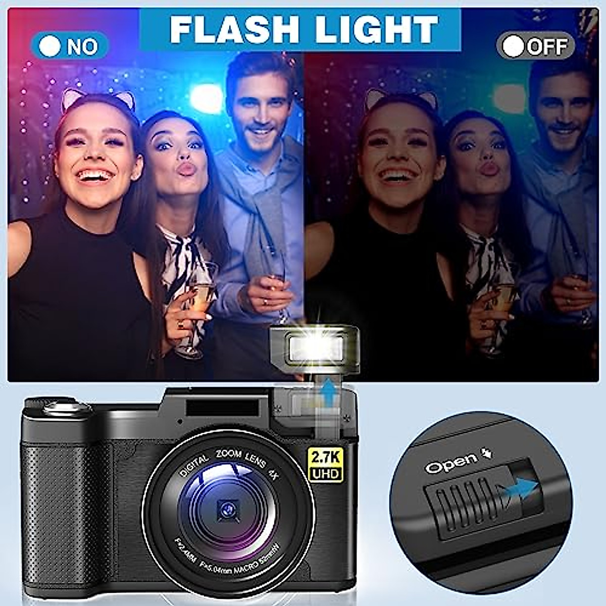Digital Camera for Photography FHD 2.7K 30MP Vlogging Camera for YouTube, Point and Shoot Cameras with 3 Inch 180 Degree Flip Screen, 32GB TF Card Portable Small Camera for Teens Kids Seniors