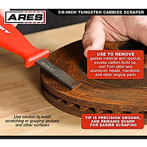 ARES 10041 – Tungsten Carbide Scraper – 5-8-Inch-Wide Blade – Tungsten Carbide Blade Tip with Abrasive Finish – Removes Residue from Steel, Aluminum, and More