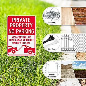 GicnKeuz 2 Pack No Parking Sign with H-stakes, Private Property Sign, 14"×10" Reflective Aluminum Sign, Fade Resistant/Waterproof, Including Screws, Easy to Install, Outdoor Use