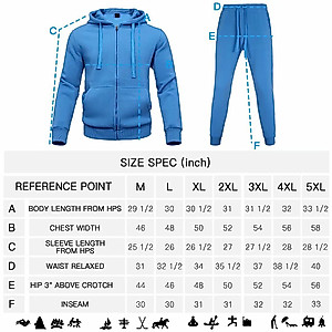 Megub hooded tracksuit set for men Athletic warm sweatsuit Full Zip fleece jogger suit casual Sport outfits M-5X BIG(light blue,XL)