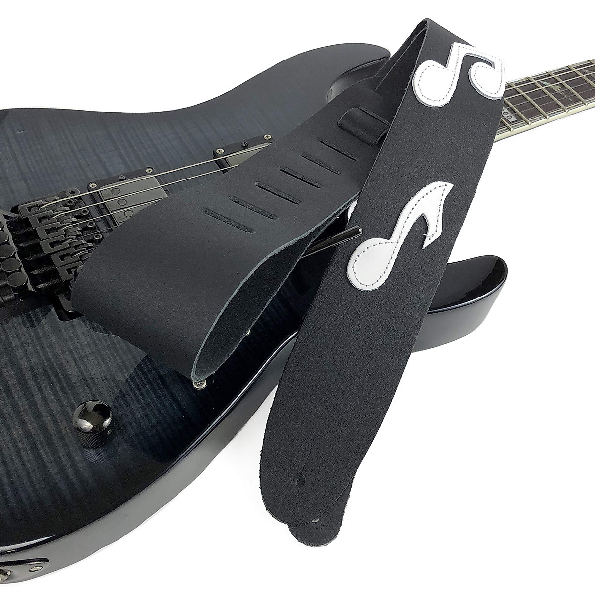 Perri's Leathers, The Famous Collection, Guitar Strap, Music Notes Themed, Leather, Adjustable for Electric/Acoustic/Bass Guitars, Anti-Slip, 41" to 56" Inches, Compatible with All Lock Systems, Black