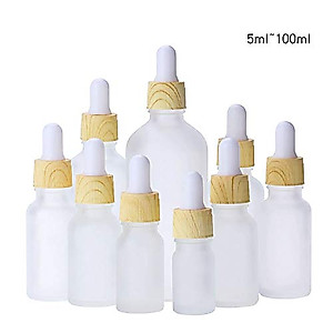Furnido 10ml White Frost Glass Dropper Bottle,Refillable Cosmetic Packaging Eye Dropper Container Vials Essential Oil Bottles With Wood Grain Lid Travel Glass Essence Bottle,Dropper Vial-6 Pack