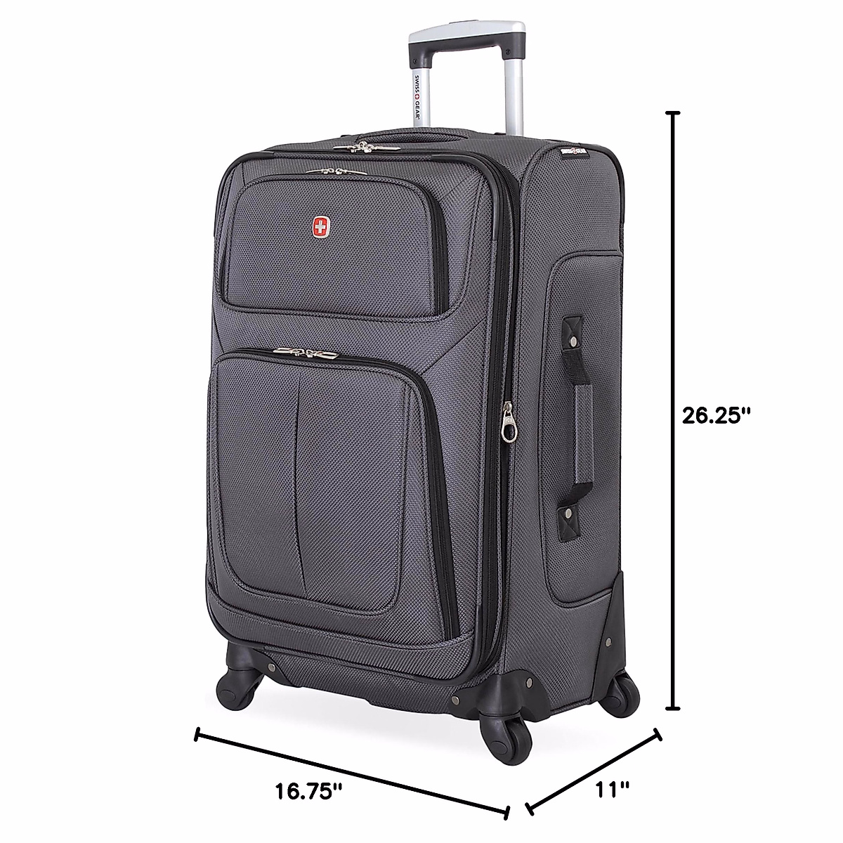 SwissGear Sion Softside Expandable Roller Luggage, Dark Grey, Checked-Medium 25-Inch