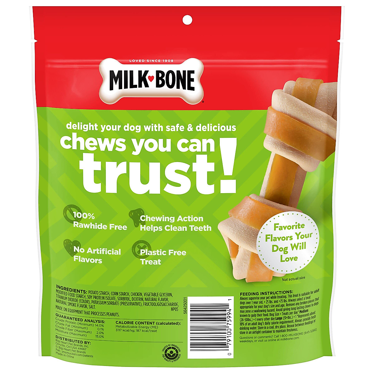 Milk-Bone Chews GnawBones Rawhide Free Dog Treats, Chicken, 5 Long Lasting Small/Medium Knotted Bones