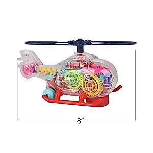 ArtCreativity Light Up Transparent Toy Helicopter for Kids, 1PC, Bump and Go Toy Car with Colorful Moving Gears, Music, and LED Effects, Fun Educational Toy for Kids, Great Birthday Gift Idea
