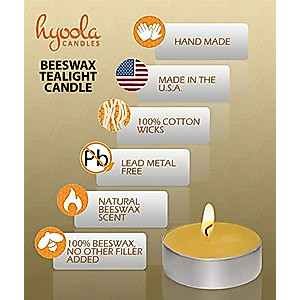 HYOOLA Beeswax Tealight Candles in Aluminum Cup - 24 Pack - 100% Pure Natural Beeswax Candles