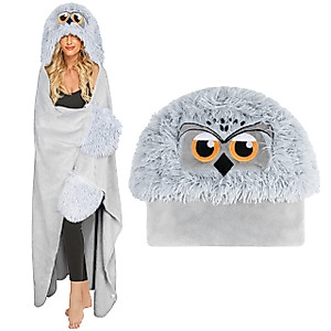 Moyel Owl Gifts for Women Cute Owl Blanket Funny Wearable Blanket Hoodie Fuzzy Hooded Blanket Owls Gifts for Owl Lovers Mom Girlfriend Wife Friend Sister For Christmas Birthday