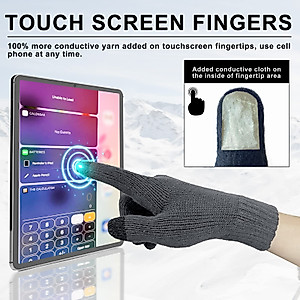 Evridwear Mens Winter Warm Gloves,Wool Knitted Thermal Anti-Slip Touchscreen Glove with 3M Thinsulate Insulated Lining for Cold WeatherLight Work(Grey,L)