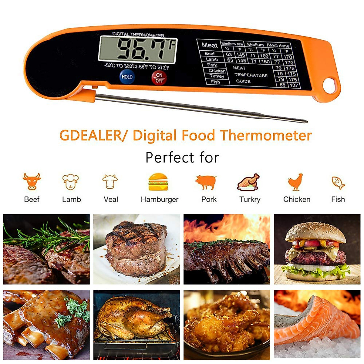 Food Thermometer, Digital Meat Thermometer for Grilling and Cooking Fset Instant Read Thermometer Kitchen Cooking Food Thermometer for Candy Water Oil BBQ Grill