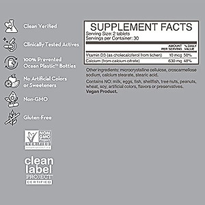 HUM Got Calcium - Vegan Calcium Supplement for Bone Health + Teeth Strengthening with Vitamin D3 for Enhanced Absorption (60 Vegan Tablets, 30 Day Supply)