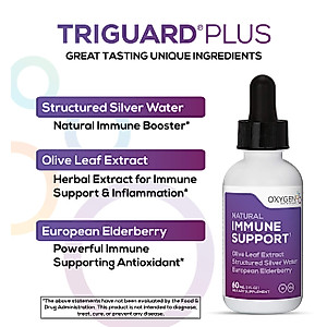Triguard Plus Concentrate | Colloidal Silver Liquid, Sambucus Elderberry Extract & Olive Leaf Extract, 3-in-1 Liquid Immune Support | Powerful Immune System Booster | Great Taste - 2oz / 60ml