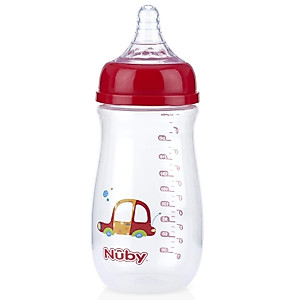 Nuby Wide Neck Bottle with Anti-Colic Air System, Colors/Prints May Vary, 1 Pack of 1 Bottle