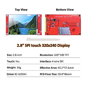 Hosyond 2.8 Inches TFT LCD Touch Screen Shield Display Module 320x240 SPI Serial ILI9341 with Touch Pen Compatible with Arduino R3/Mega2560 Development Board