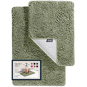 2 Piece Bathroom Rugs Bath Mat Set - Soft Plush Chenille Shower Mats for Bathroom Durable Bath Rug with Rubber Backing, Ultra Absorbent Bath Rugs, Bathtub Mat, Bathroom Rug Mats - 30x20 + 24x17 Inch
