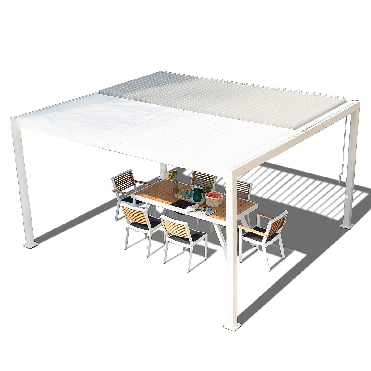 Kozyard Elizabeth Outdoor Louvered Pergola Sun Shade Aluminum Pergola Rainproof Gazebo with Adjustable Roof for Outdoor Deck Patio Garden Yard (12' x 14', White)