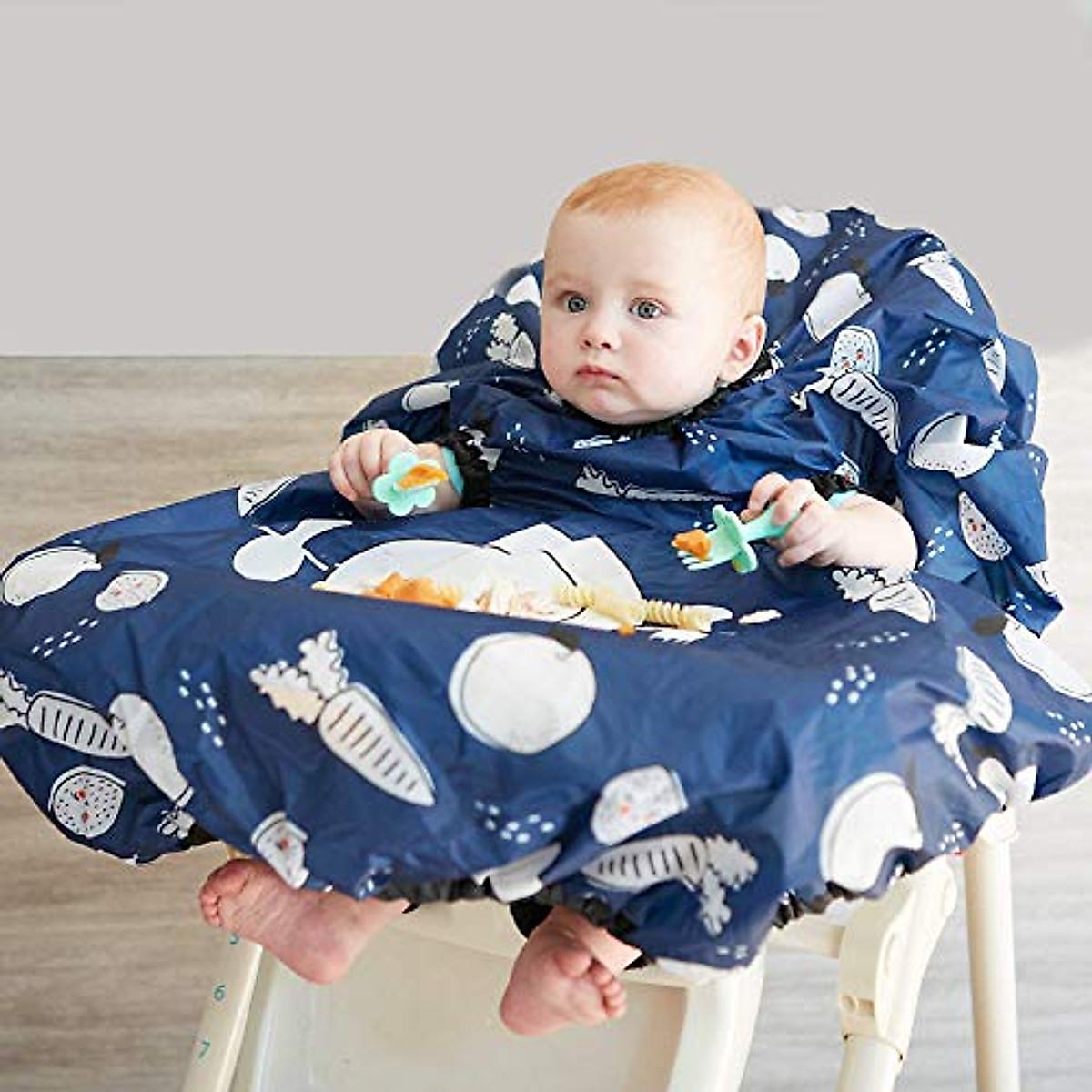 grabease Allover Waterproof Bib for Self-Feeding Infants and Toddlers, Machine Washable, Ages 6-24 Months, Navy