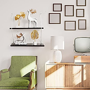 HBHJUAO Floating Shelves Set of 2,Wall Shelf with Metal Brackets Floating Bookshelf Wall Mounted Storage Shelves for Bathroom,Living Room Black