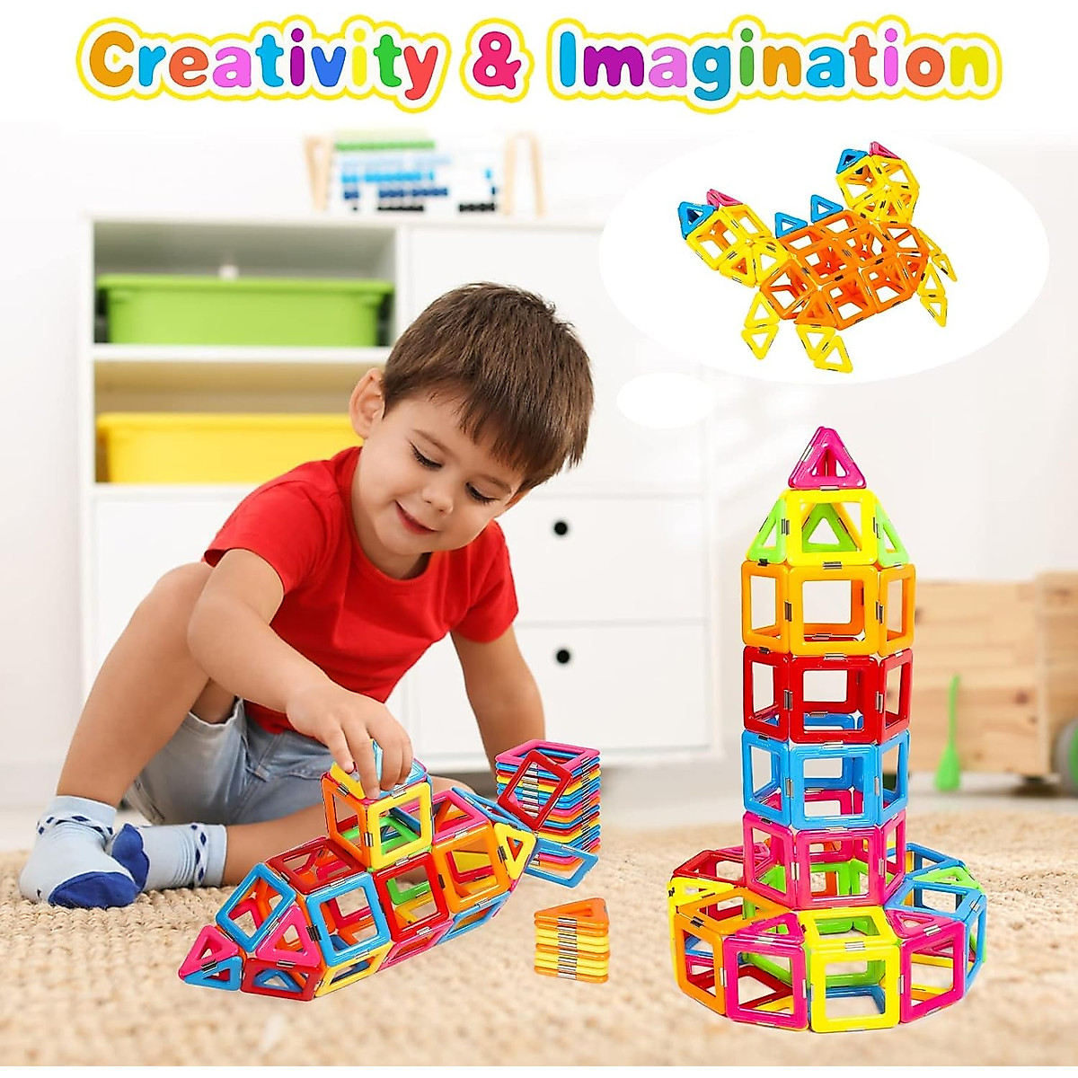 Toptoday Magnetic Building Blocks,Magnetic Tiles Building Blocks Toddlers Toys Magnets for Kids, Girls and Boys Birthday Gift 30pcs-4