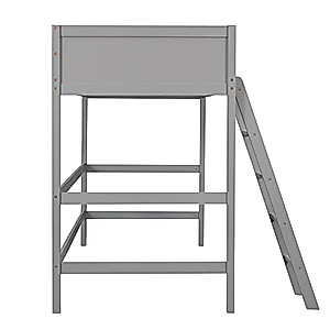 Merax Twin Size Junior Loft Bed with Slide Wood Loft Bunk Bed for Girls Boys,Space Saving Gray