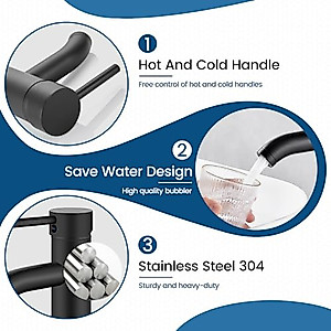 Airuida Matte Black 1 Hole Deck Mount Bathroom Faucet, Sturdy Stainless Steel Construction, Circular Waterfall Spout Design, Easy Installation