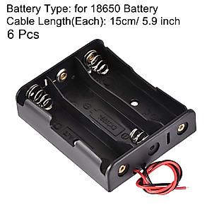 uxcell Battery Case Storage Box 3 Slots x 3.7V 2-Wire Lead for 3 x 18650 Battery 6 Pcs