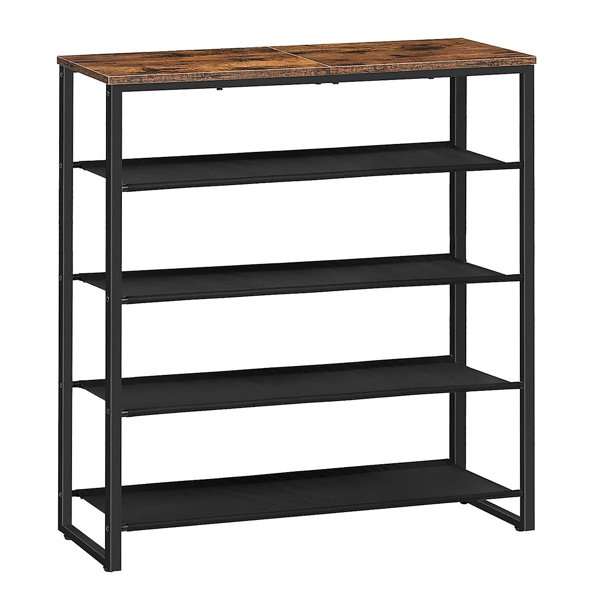 HOOBRO Shoe Rack, 5 Tier Shoe Storage Organizer with 4 Oxford Fabric Shelves and Top Panel, Holds 16-20 Pairs of Shoes, for Entryway and Closet, Industrial, Rustic Brown BF50XJ01