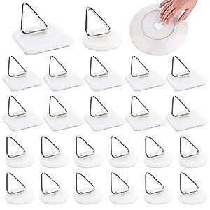 Thinp 30 Pieces Invisible Adhesive Plate Hanger Wall Plate Hangers Plastic Adhesive Picture Hangers Without Nails Plate Holder Frame Hangers for Bathroom Kitchen Wall Decoration (Round&Square)