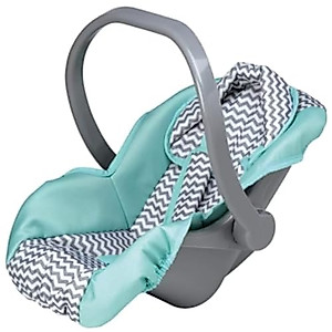 Adora Baby Doll Car Seat Carrier with Removable Seat Cover - Machine Washable, Fits Most Dolls & Plush Animals Up To 20”, Birthday Gift For Children Ages 2+ - Zig Zag Green Mint (Grey Handle)