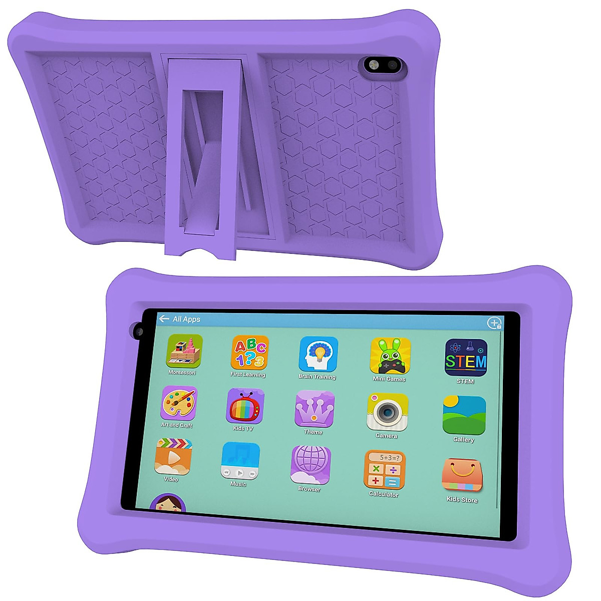 Kids Tablet 7 inch, Android 11 Tablet for Kids, 16GB Toddler Tablet with Bluetooth, IPS Screen, Parental Control, Kids Software PreInstalled, Dual Camera Shockproof Case for Education (Purple)