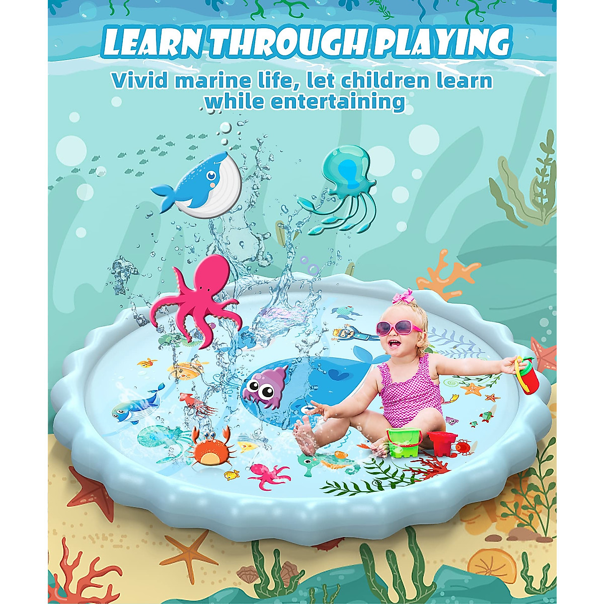 EPN Splash Pad, 86.6" Size Extra Large Sprinkler Play Mat Fun for Kids, Thicker Summer Outdoor Water Toys Toddler Pool for 3-12 Years Old Children Boys & Girls