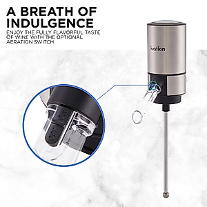 Ivation Stainless Steel Wine Aerator & Dispenser Set | Electric Battery-Operated Universal Wine Spout with Automatic Button Dispenser, Aeration Control, Stainless Steel Extension Rod & Storage Stand