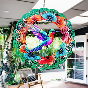 FANTAART Hummingbird Wind Spinners,12inch 3D Metal Wind Spinner Hanging Wind Spinner for Outdoor & Indoor Decorations Yard Art and Garden Clearance Decor Best Hummingbird Garden Gift