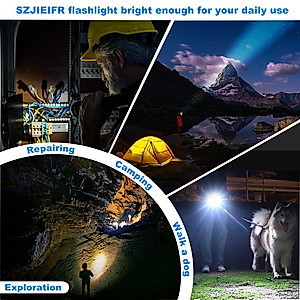 SZJIEIFR LED 18650 Flashlight Tactical Flashlights Rechargeable LED Flashlight, 5 Modes Zoomable USB Fast Charging Flash Light,Bright Long Range for Home Outdoor, Hiking, Camping, Hurricane Supplies