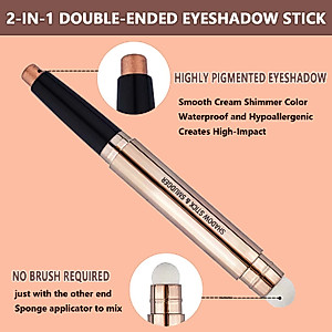 2 in1 Champagne Gold Eyeshadow Stick Cream Shimmer Smooth Glitter Eyeshadow Pencil Hypoallergenic Natural Waterproof Long Lasting Eye Shadow Multi-Dimensional Eyes Look （Champagne Shimmer # 04）