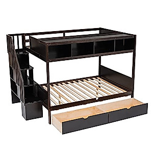 Twin Over Full Bunk Bed with Built-in Storage Shelves and 2 Drawers,Stairway Bunk Bed for Kids Bedroom, Home, Solid Wood Bunk Bed for Kids Teens Boys Girls, No Box Spring Needed