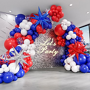 Red White and Blue Balloons Garland Arch Kit, 5 10 12 18 inch Red White Blue Confetti Latex Balloons for 4th of July Graduation Baseball Birthday Party Decorations