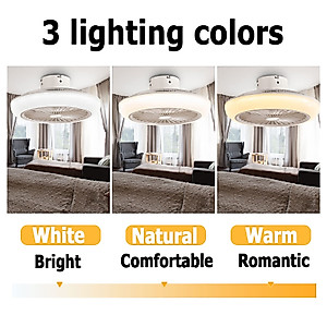 PINFM 16in Remote Invisible Ceiling Fan,72W Flush Mount Low Profile, 3 Speeds, 3 Wind Speed Ceiling Fan and Lights,(1/2h) Timing,for Kitchen, Living Bed Room.