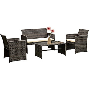 ClawsCover 3Pack Outdoor Seat Cushions Replacement Covers Fit for 4 Pieces Wicker Rattan Furniture Patio Conversation Set Loveseat Chair,38x19x2,19x19x2,Cream-Large (Include Cover Only)