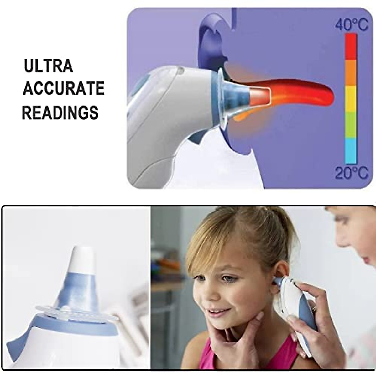 100pcs-Disposable Ear Thermometers Probe Covers, Soft Ergonomic Earmuffs Non Contact Ear Replacement Ear Thermometer Lens Filters for All Braun Digital Thermometers Sleeve