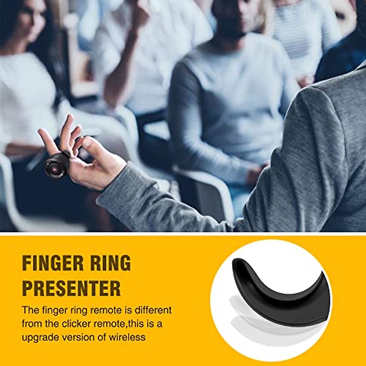 Presentation Clicker USB Rechargeable Powerpoint Clicker, Finger Ring RF 2.4GHz Wireless Presenter Remote Clicker for Powerpoint Presentations for Mac Laptop PC