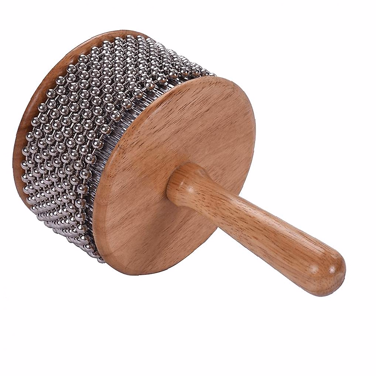 Froiny 1pc Wooden Cabasa Percussion Metal Beaded Chain & Cylinder Pop Hand Shaker Percussion Instrument