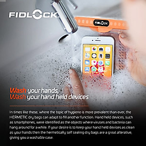FIDLOCK Hermetic Dry Bag Maxi - Flexible Magnetic Self-Sealing Bag for Cellphone | 100% Waterproof and Sand Proof - Practical Size with a Large Opening, with Lanyard included - Orange Transparent