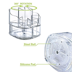 Homhope 360 Rotating Makeup Organizer, Acrylic Cosmetic Storage Display Case,Bathroom Counter Organizer,Skin Care Rack for Vanity,Clear Holder for Makeup Brush,Lipstick