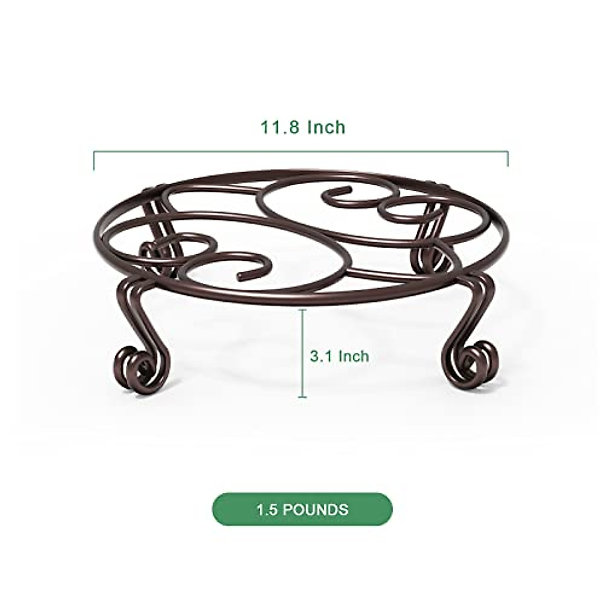 Yimobra Metal Plant Stand for Flower Pot 2 Pack Heavy Duty Potted Holder Indoor Outdoor Metal Rustproof Iron Garden Container Round Supports Rack for Planter (2PC Brown,11.8 Inches)