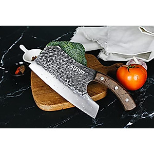 Forged Cleaver, Effort Saving Kitchen Hybrid Knife, Handmade Chinese Chef's Knives, Full Tang Cutlery with High Carbon Steel Blade, Brown Sandalwood Ergonomic Handle,Gift Box Included
