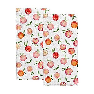 Vantaso Watercolor Peaches Fruit Hand Towels Set for Bathroom Kitchen Towels Microfiber Bath Towel Absorbent Dish Fingertip Towel for Guest Gym Spa and Bar 30 x 15 inch