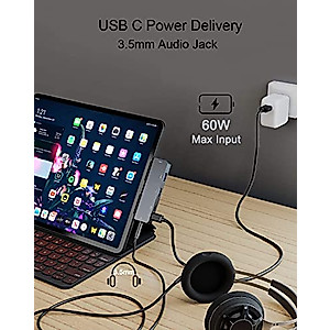 iPad Pro USB C Hub Adapter for iPad Pro 2024 M4 M2 M1,7-in-1 Hub with 4K@60Hz HDMI,3.5mm Jack,USB3.0,PD 60W,SD/TF Card Slot,iPad Air 4/5,iPad Mini 6,iPad Accessories